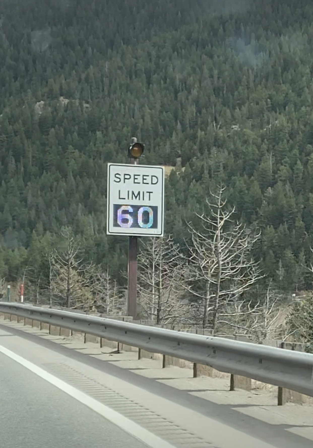 Variable speed limit sign installed on both sides of eastbound I-70 between Georgetown and Idaho ...